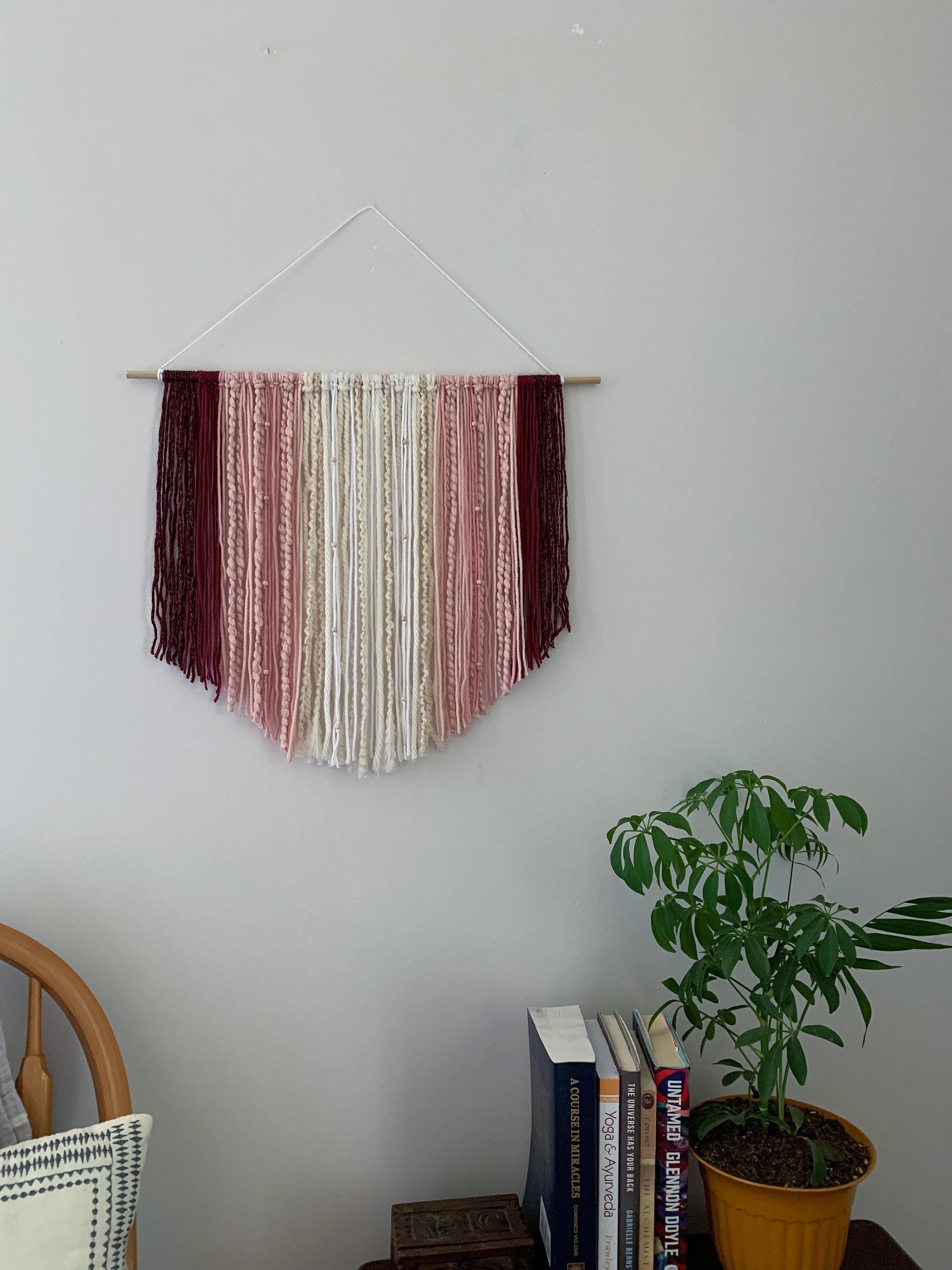 Boho Pink Wall Hanging for Girl's Room, Yarn Tapestry, Nursery Decor - Etsy