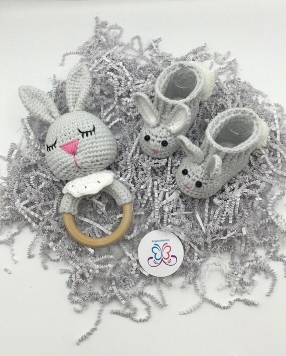Baby Shoes and Rattle Bunny Shoes and Rattle Gift Set - Etsy