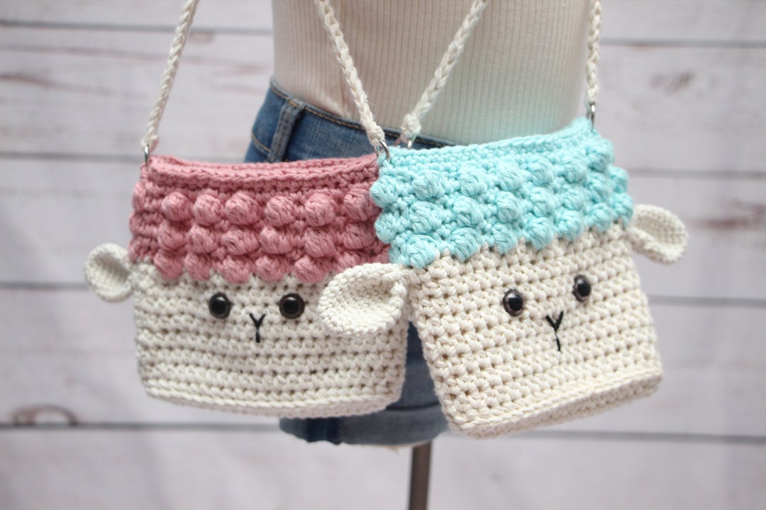 Pink Crochet Sheep Bag for Girls, Crochet Purse, Pink Purse, Kids ...