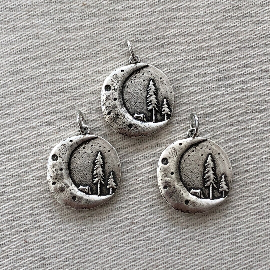 Crescent Moon Pine Trees Camping double Sided Pendants, Set of 3 - Etsy