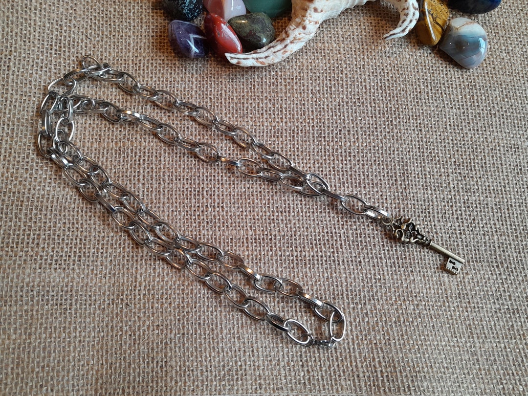 Johnny Depp Long Stainless Steel Pirate Key Necklace, Large Link Chain ...