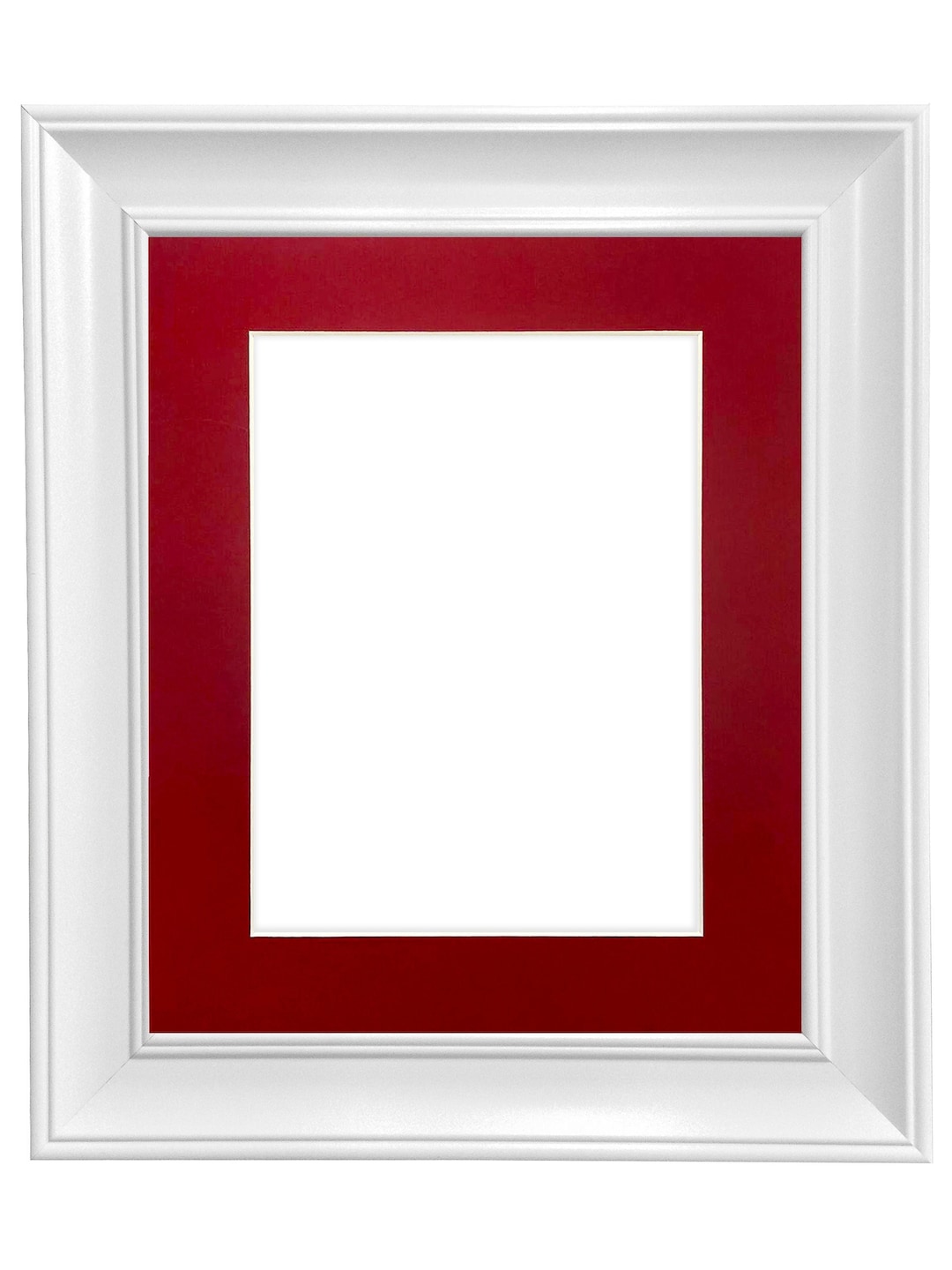Scandi Vintage White Photo Frame With Red Mount, White Frame & Mount ...