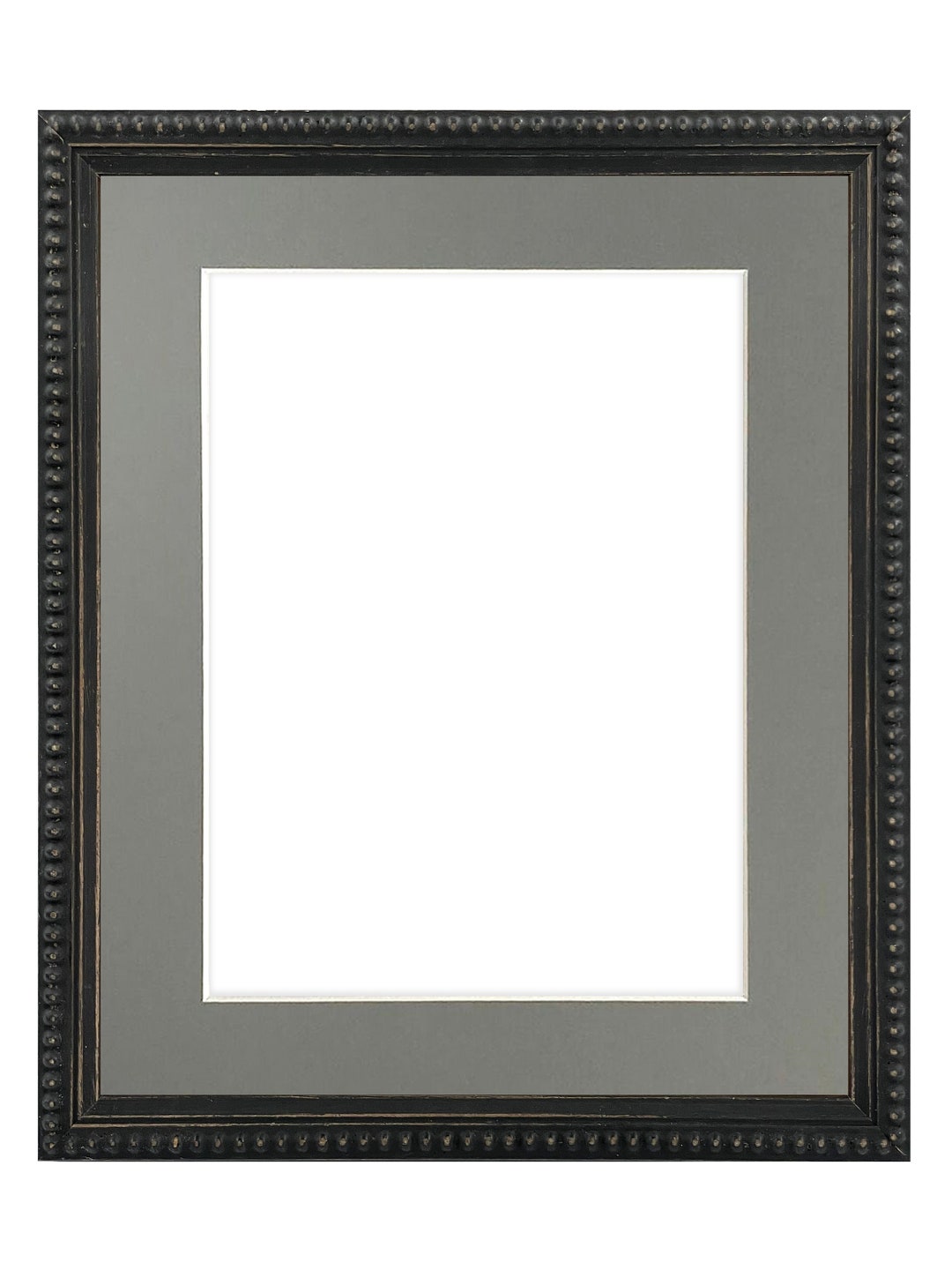 Crown Black Photo Frame With Dark Grey Mount, Wooden Bobbin Distressed ...