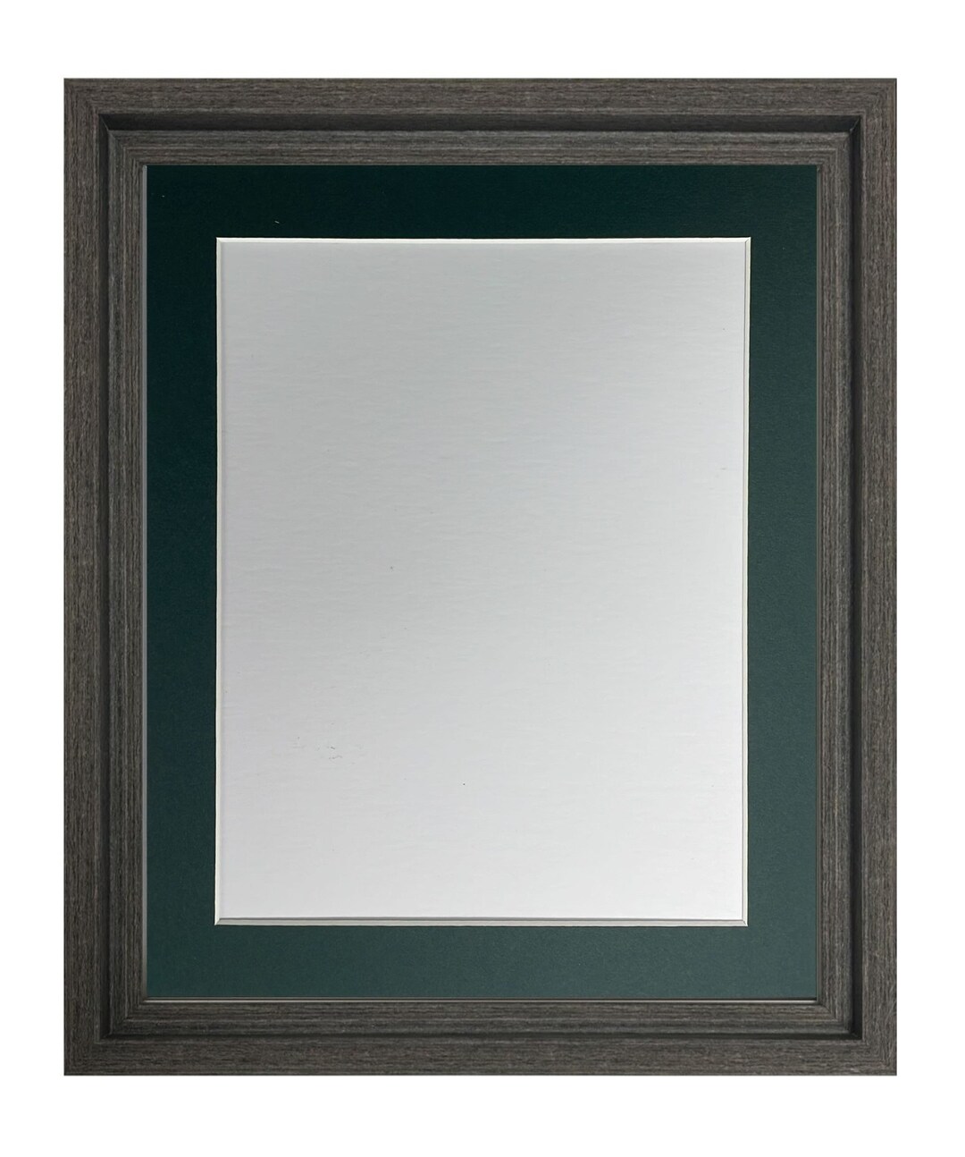 Jones Grey Wood Grain Photo Picture Frame, With Dark Green Mount. Deep ...