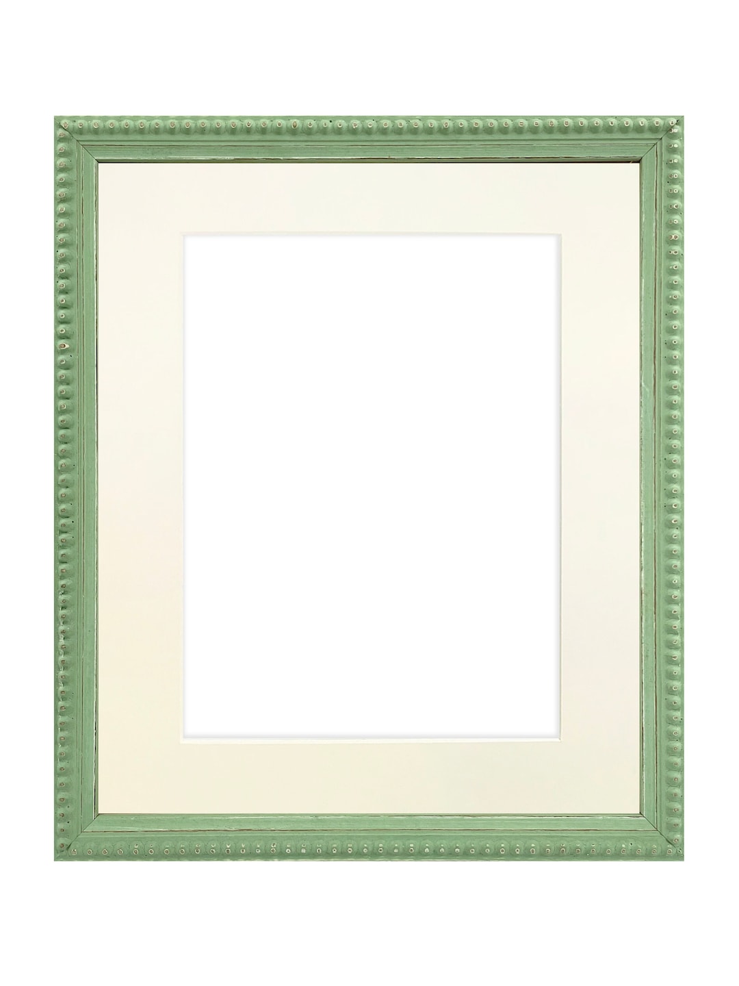 Crown Green Photo Frame With Ivory Mount, Wooden Bobbin Distressed ...