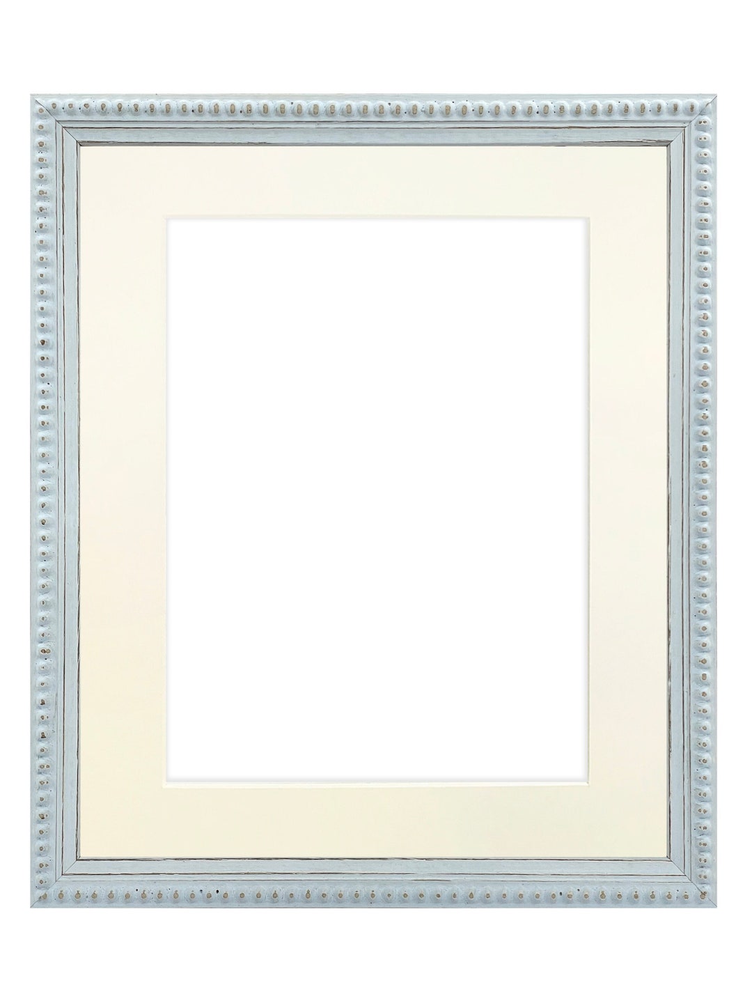 Crown Pale Blue Photo Frame With Ivory Mount, Wooden Bobbin Distressed ...