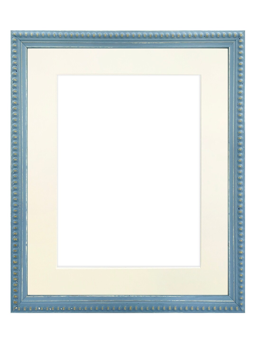 Crown Blue Photo Frame With Ivory Mount, Wooden Bobbin Distressed Frame ...