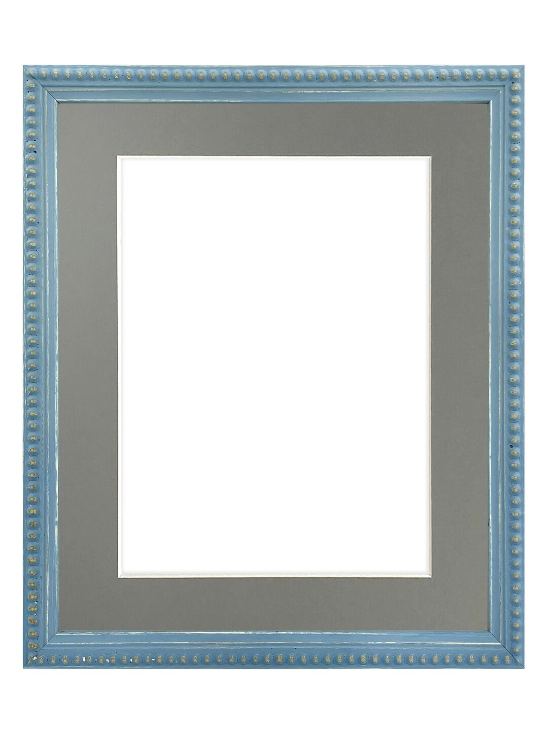 Crown Blue Photo Frame With Dark Grey Mount, Wooden Bobbin Distressed ...