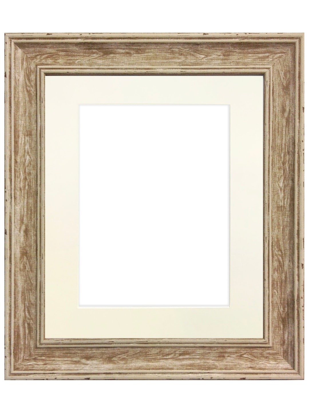 Scandi Distressed Wood Photo Frame With Ivory Mount, Wood Effect ...