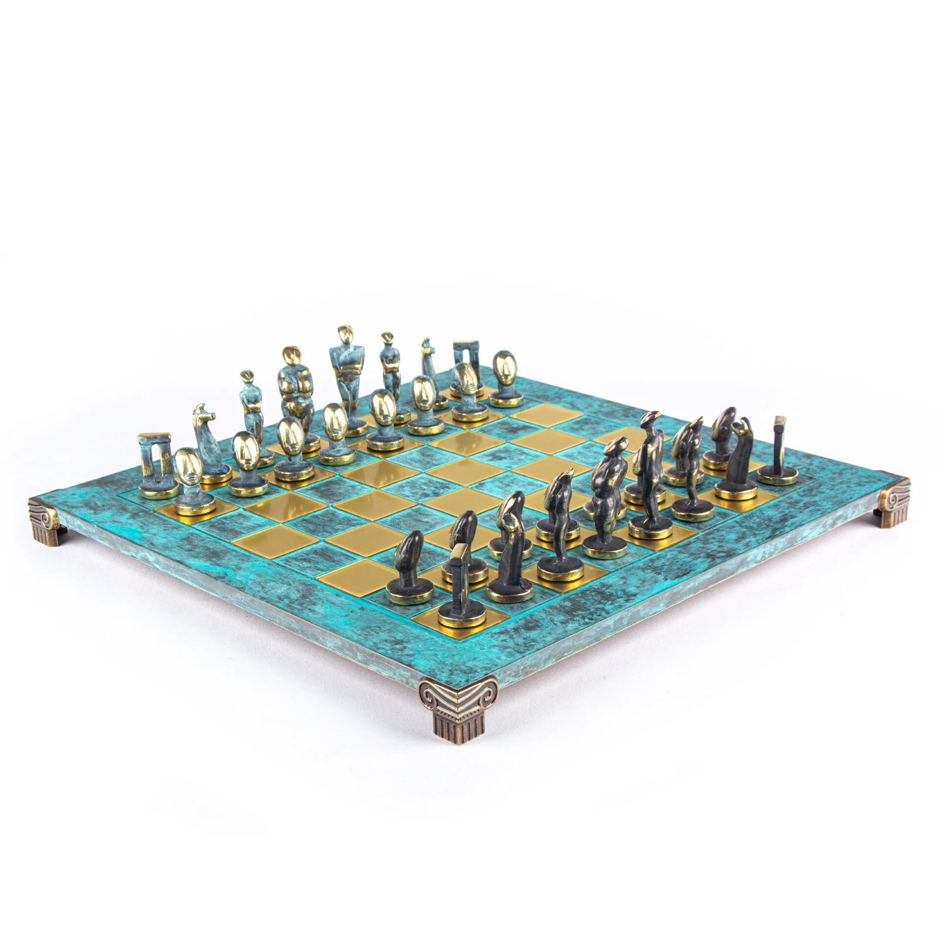 Cycladic Art Large Chess Set - Bronze Material - Blue Oxidized Board - Etsy