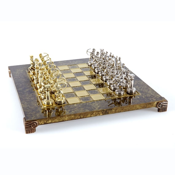 Archers Small Chess Set Brass&nickel Brown Chess Board - Etsy