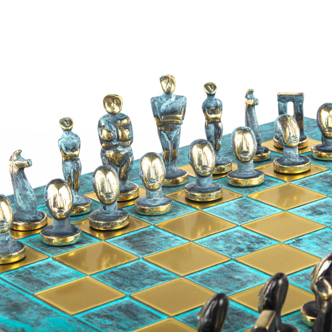 Cycladic Art Large Chess Set Bronze Material Blue Oxidized - Etsy