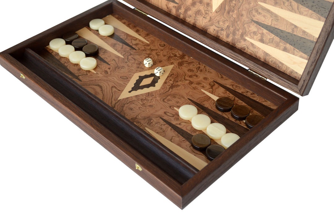 Traditional 15" Walnut Root Backgammon Set Ivory-brown Chips - Etsy