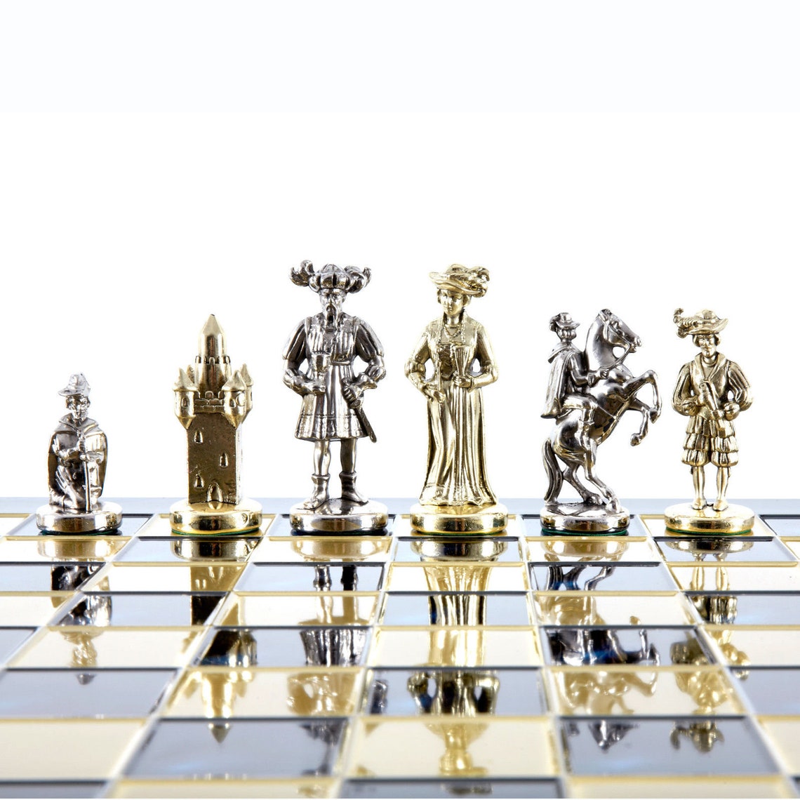 Knights Chess Set - Brass&nickel - Blue Chess Board - Etsy