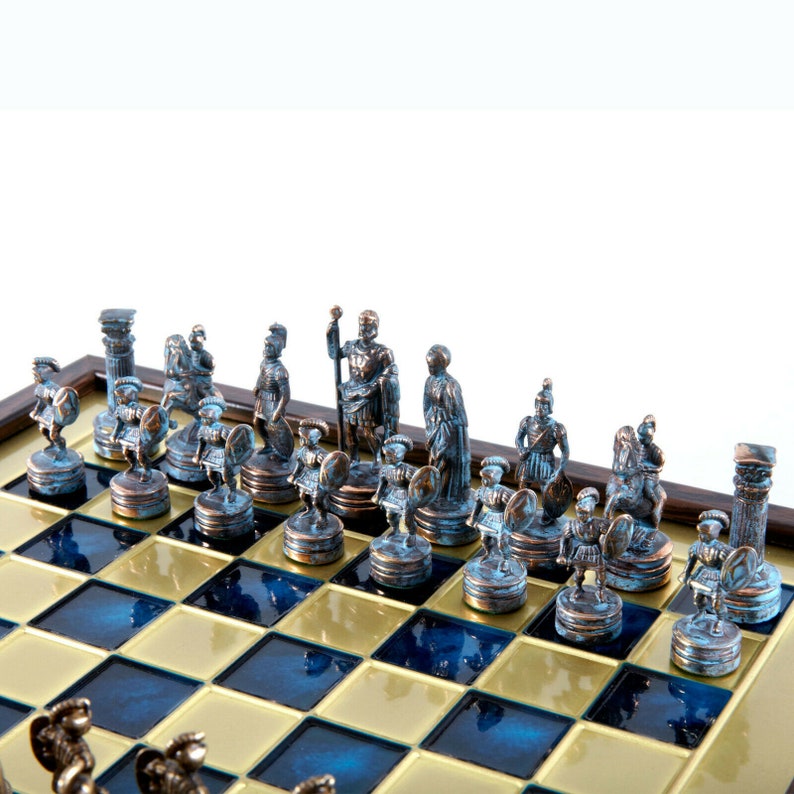 Greek Roman Army Chess Set Blue&copper Wooden Case Blue - Etsy