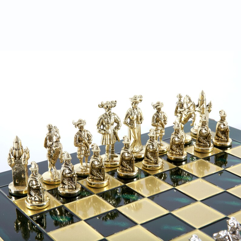 Knights Chess Set Brass&nickel Green Chess Board | Etsy