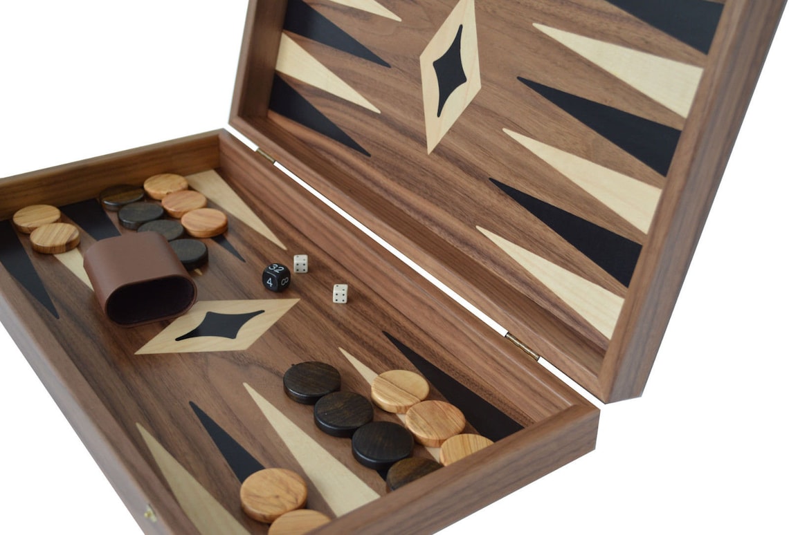 Traditional Walnut Wood Backgammon-chess Set Olive Checkers - Etsy