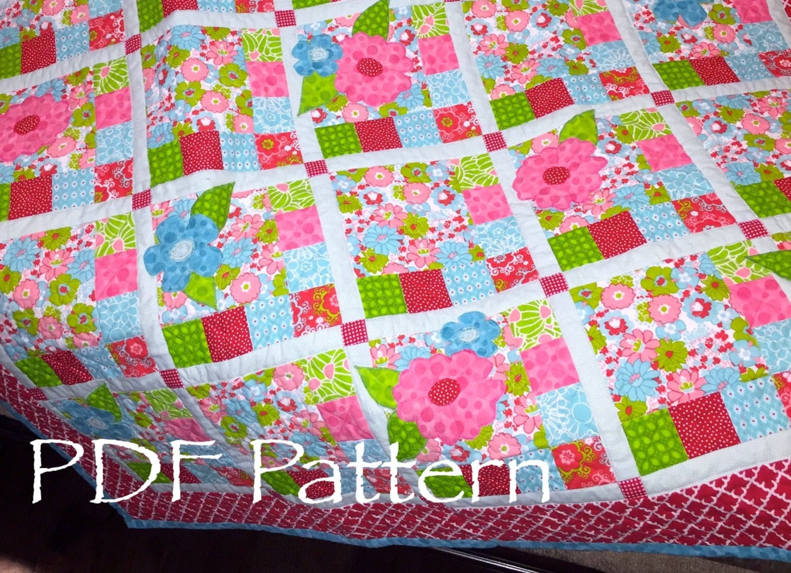 Flower Checked Quilt PATTERN - Baby Girl Quilt Pattern, INSTANT ...
