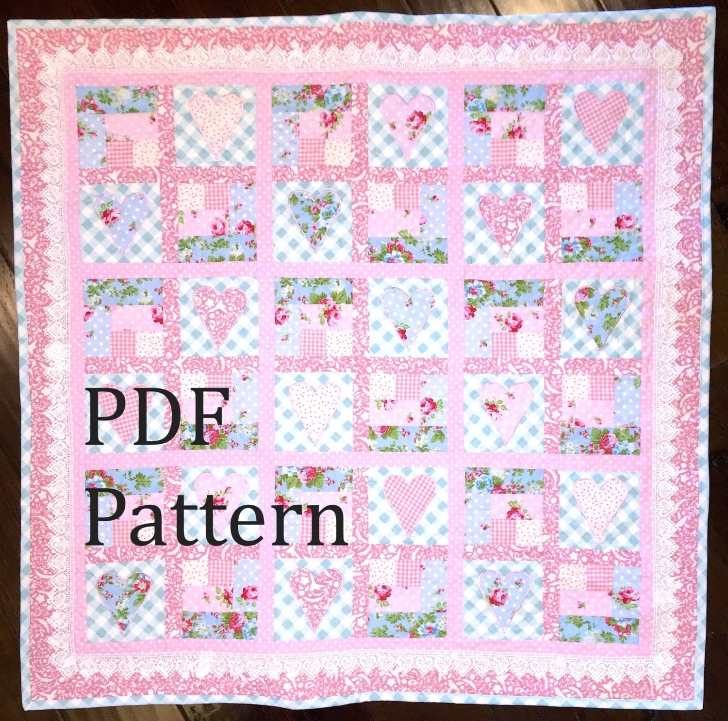 Baby Girl Quilt Pattern, Heart Quilt Pattern, Log Cabin Quilt Pattern ...