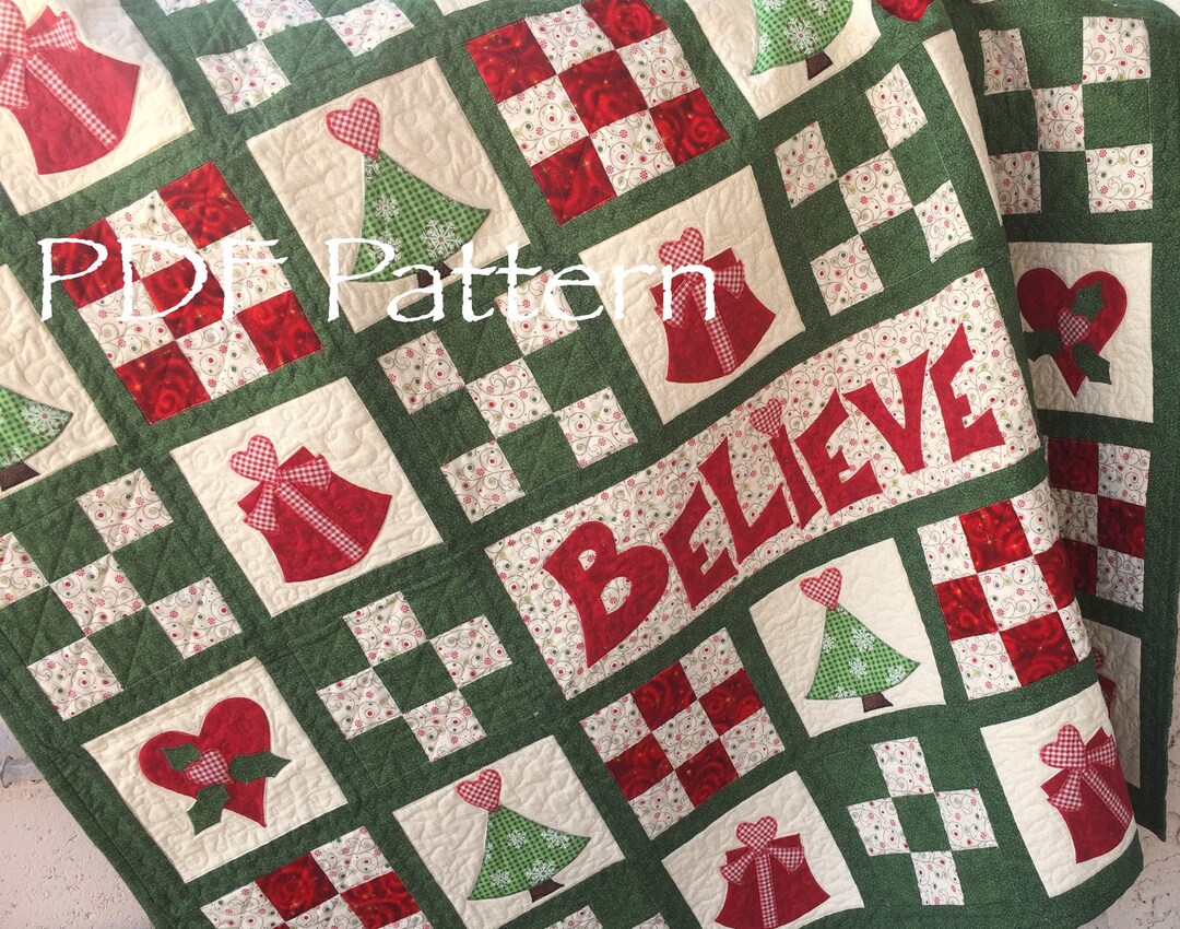 Believe in Santa Christmas Quilt Pattern: Intermediate PDF (52x66 ...