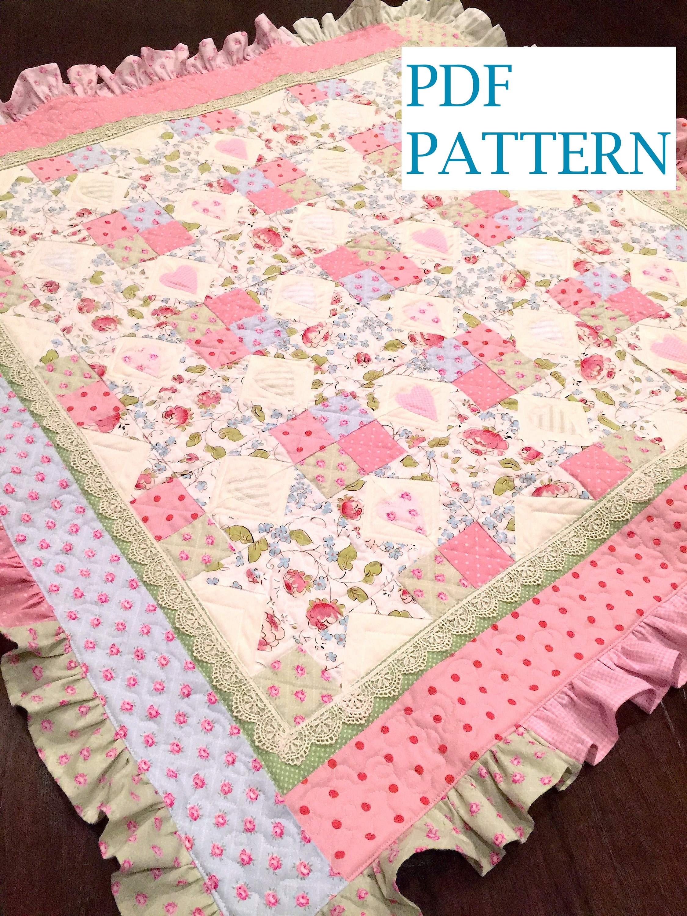 Ruffle Quilt Pattern, Baby Girl Quilt Pattern, Star & Heart Quilt ...