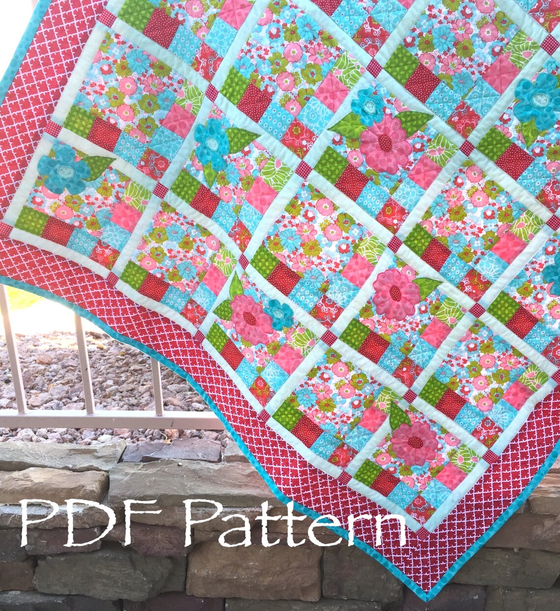 Flower Checked Quilt PATTERN - Baby Girl Quilt Pattern, INSTANT ...