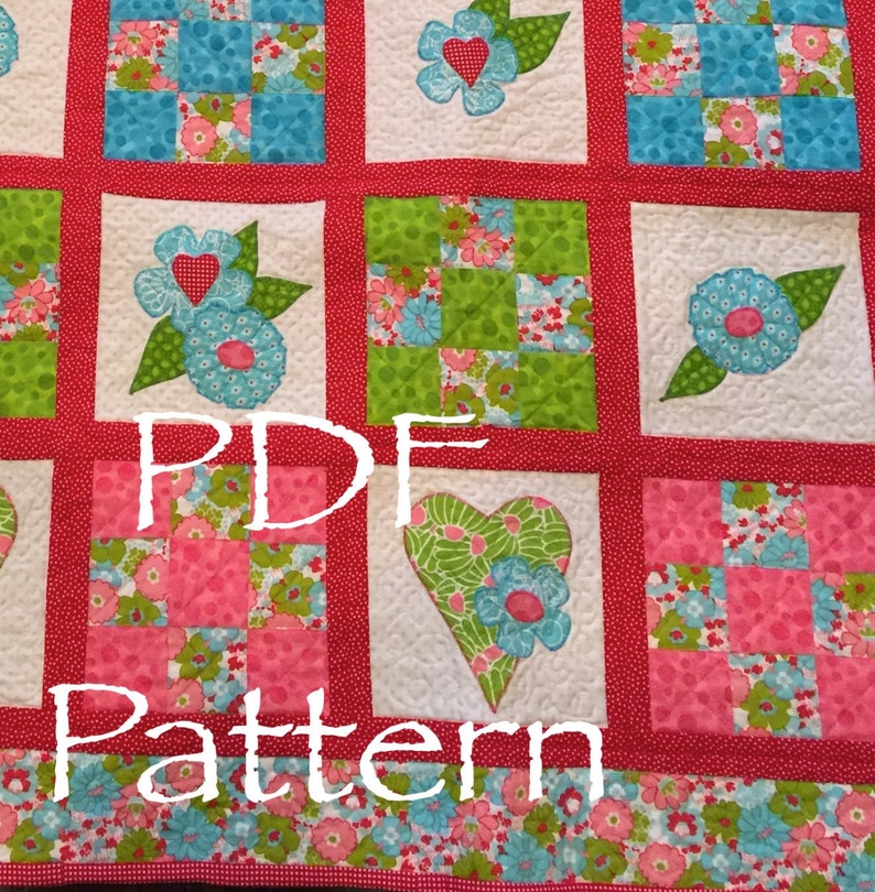 Flower Garden Quilt PATTERN - Baby Girl Quilt Pattern - Quilt Pattern ...