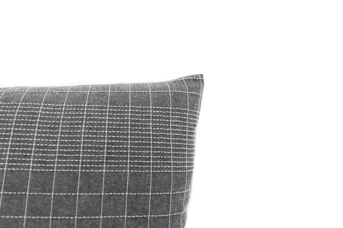 Grey & White Pillow Minimalist Stitched Pillow Grid Pillow | Etsy