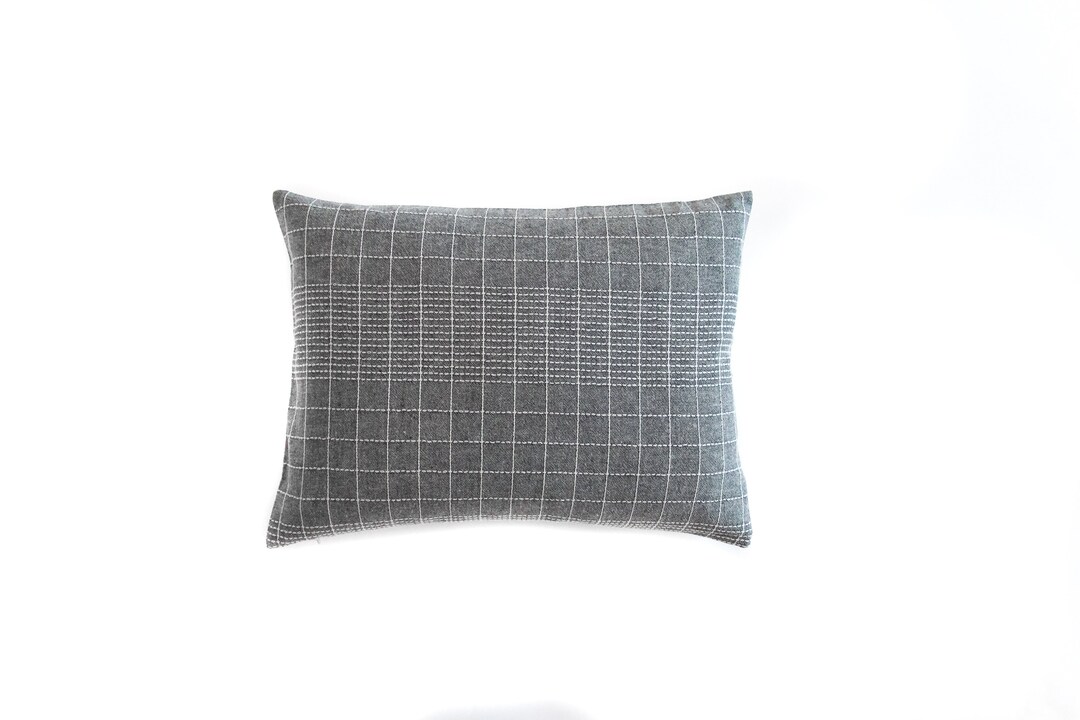Grey & White Pillow Minimalist Stitched Pillow Grid Pillow - Etsy