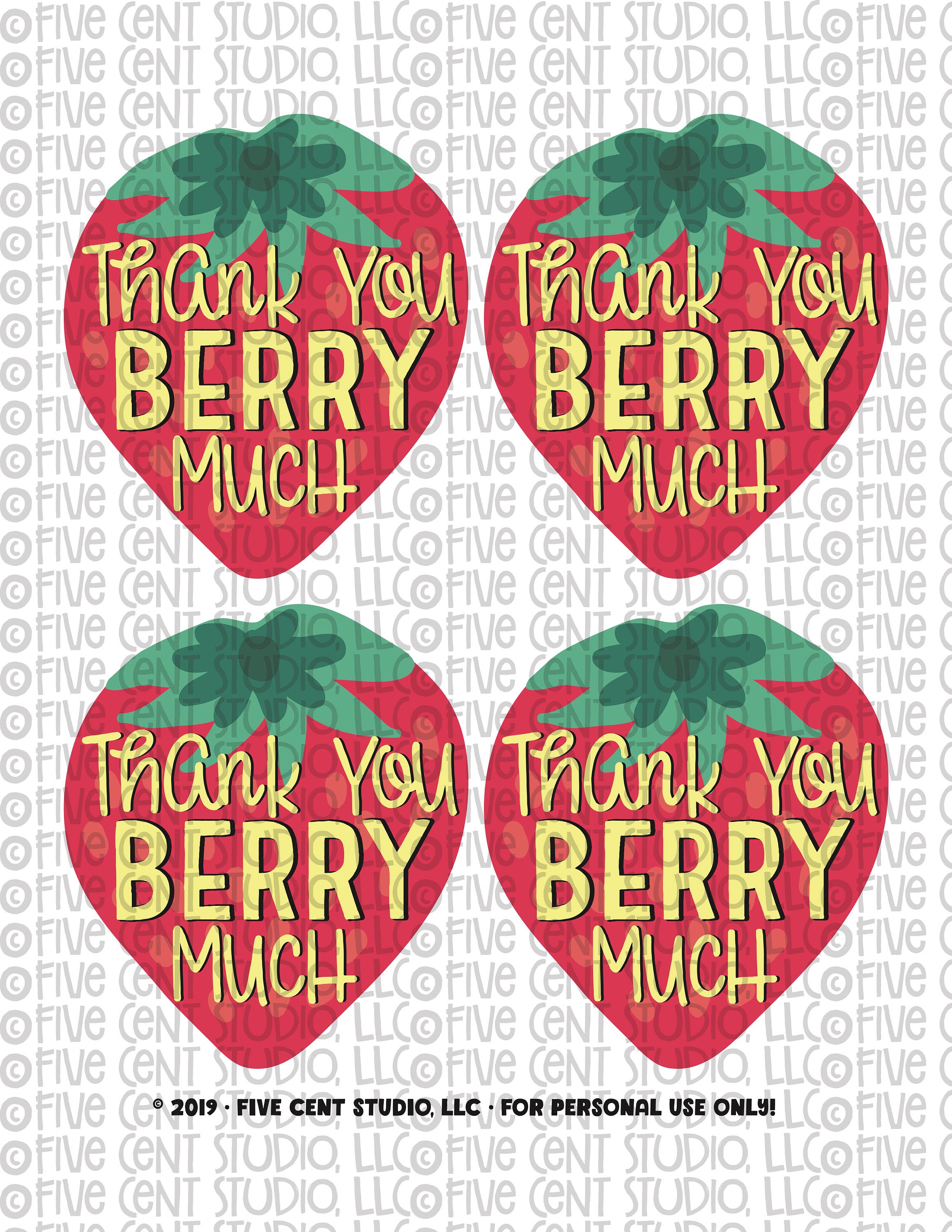Thank You Berry Much Strawberry Shaped Printable Tag Punny | Etsy