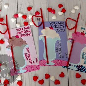 Milkshake Reusable Straw Printable Valentines for DIY Kid's School ...