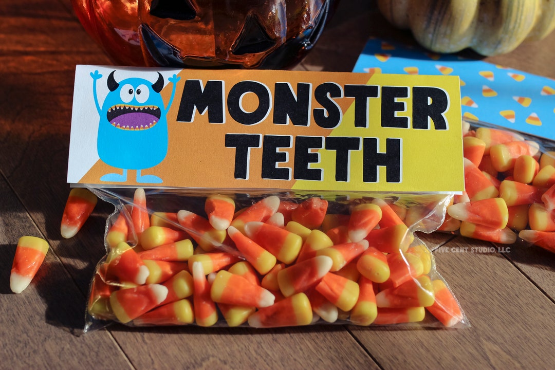Monster Teeth Halloween Printable Treat Favor Bag Topper - DIY Instant ...