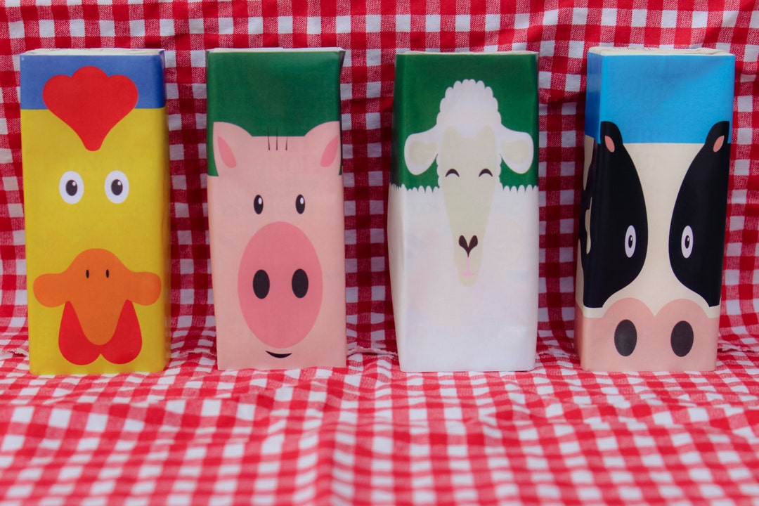 Farm Animal Juice Box Wrap Labels Sized 7" X 4.75" for Preschool ...