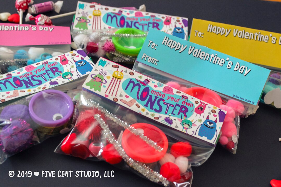 Valentine's Day Make Your Own Monster Printable Treat Favor Bag Topper ...