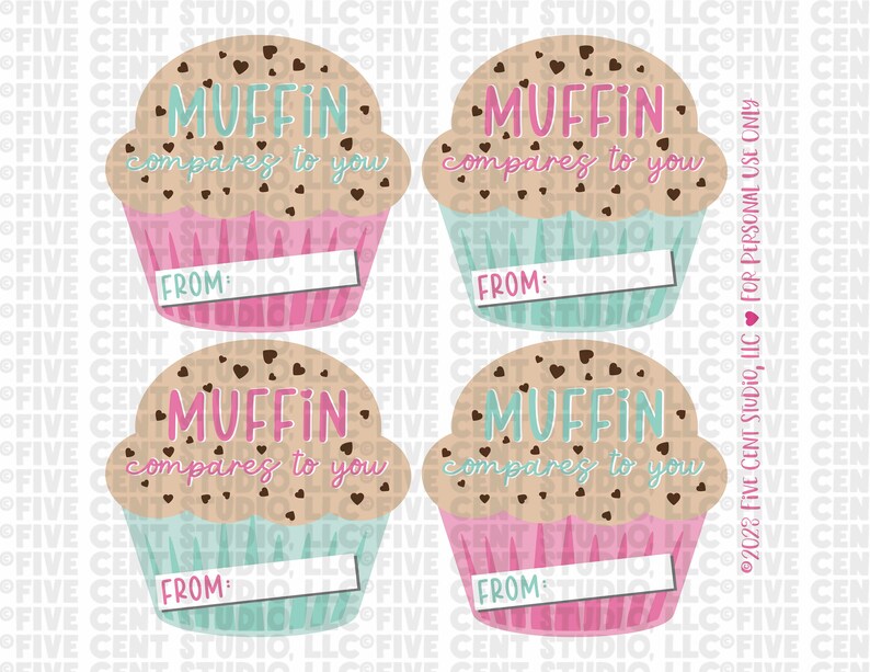 Chocolate Chip Valentine's Day Muffin Shaped Tag / Card - DIY Printable ...