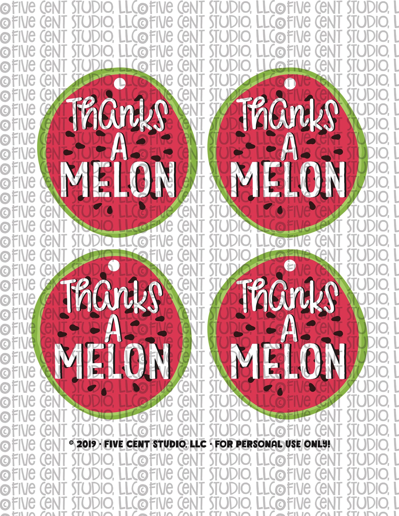 Thanks a Melon Thank You Watermelon Pun Fruit Printable Tag Punny Thank ...