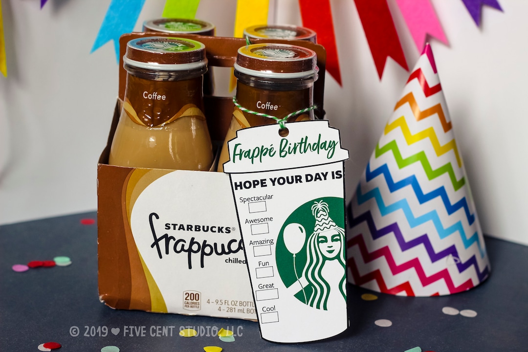 Frappé Birthday Parody Logo Coffee Cup Shaped Tag / Card DIY Printable ...
