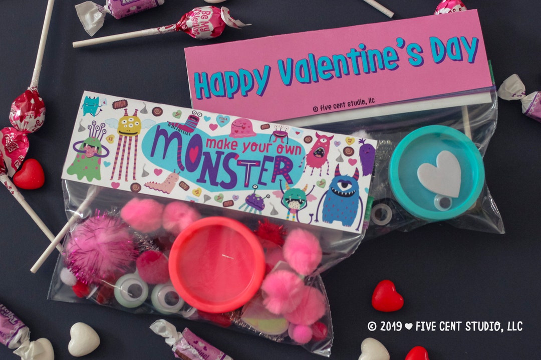 Valentine's Day Make Your Own Monster Printable Treat Favor Bag Topper ...