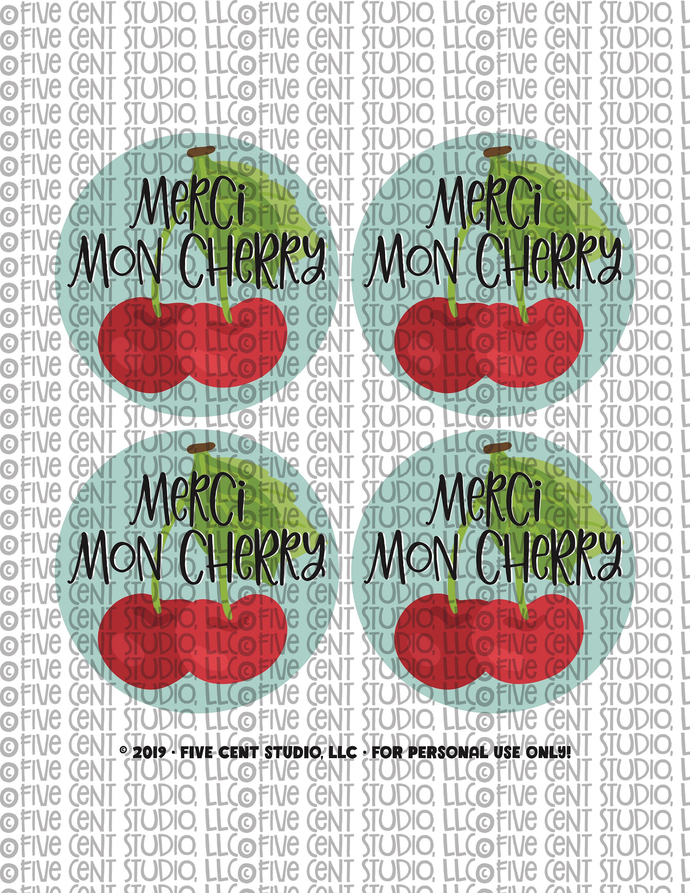 Merci Mon Cheri "cherry" Pun Thank You Fruit Printable Tag - Punny ...