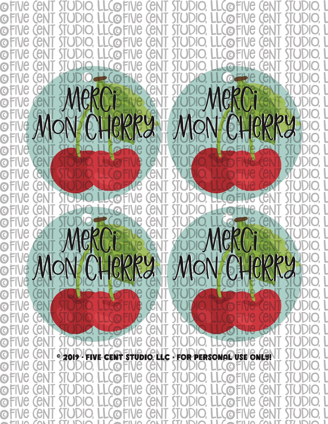 Merci Mon Cheri cherry Pun Thank You Fruit | Etsy