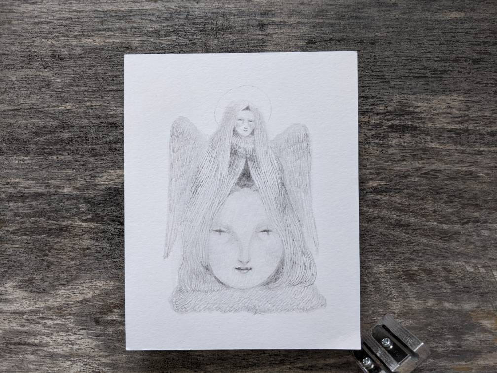 Miniature Pencil Drawing Angel Mask - Etsy