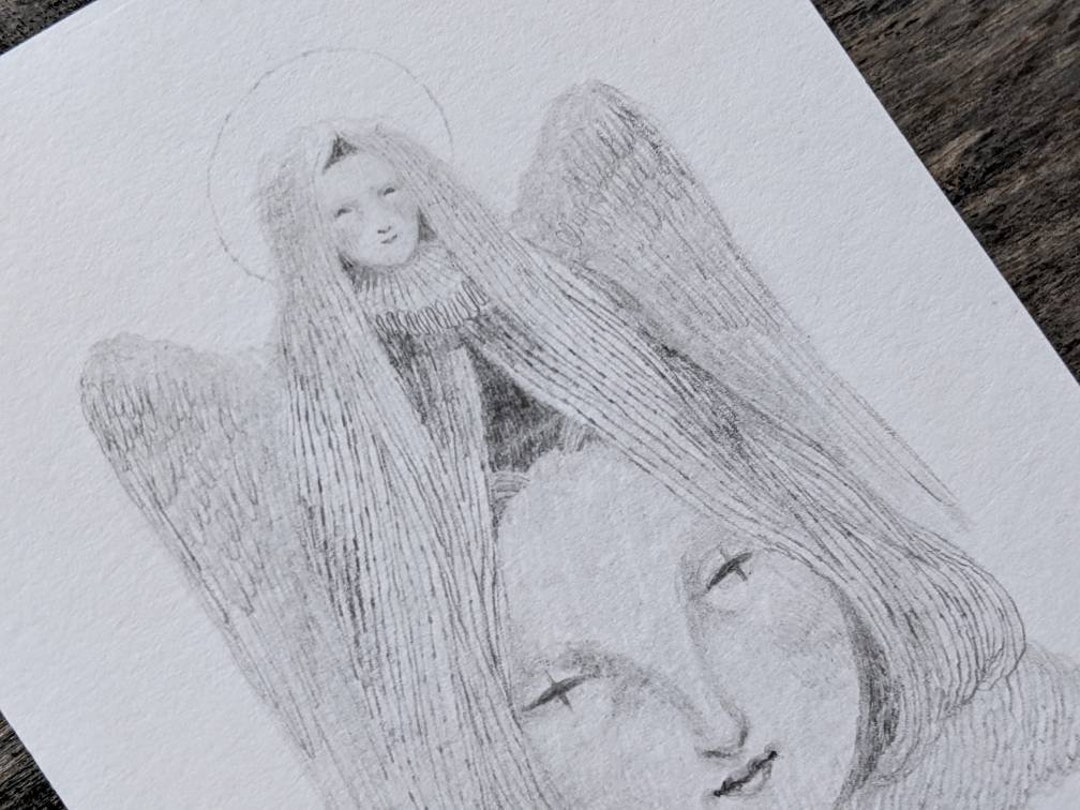 Miniature Pencil Drawing • Angel Mask - Etsy