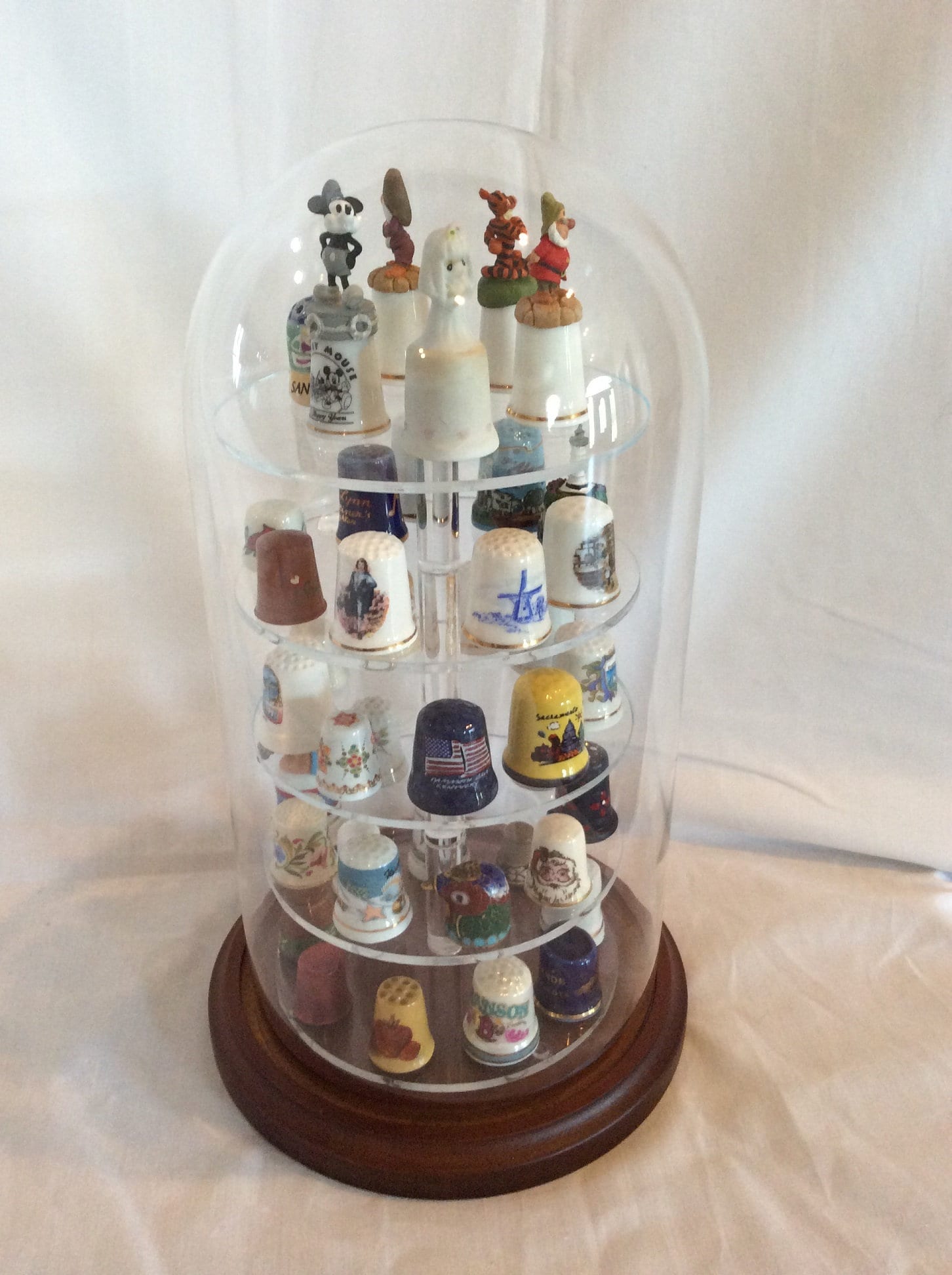 A 5.5"x13" Glass Dome With Acrylic Five Tier 45 Thimble Holder Insert ...