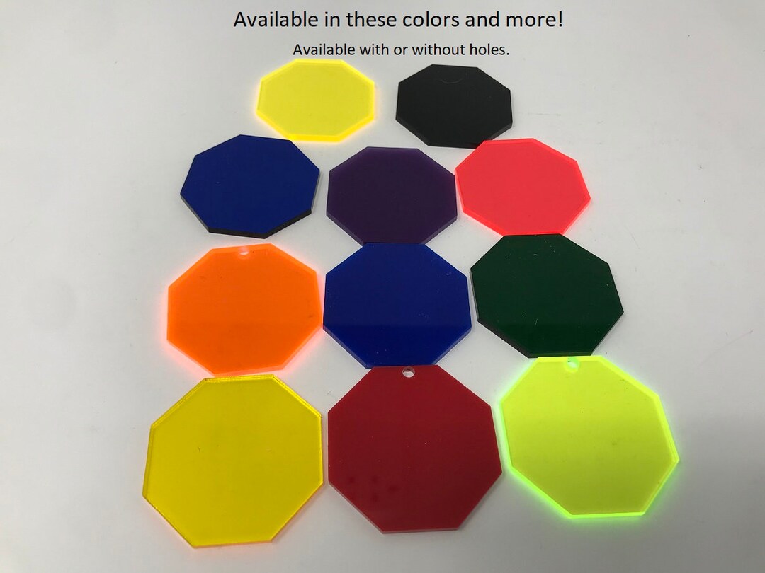 Choice of 16 Colors Acrylic Octagon Blanks Measured Flat to Flat With ...