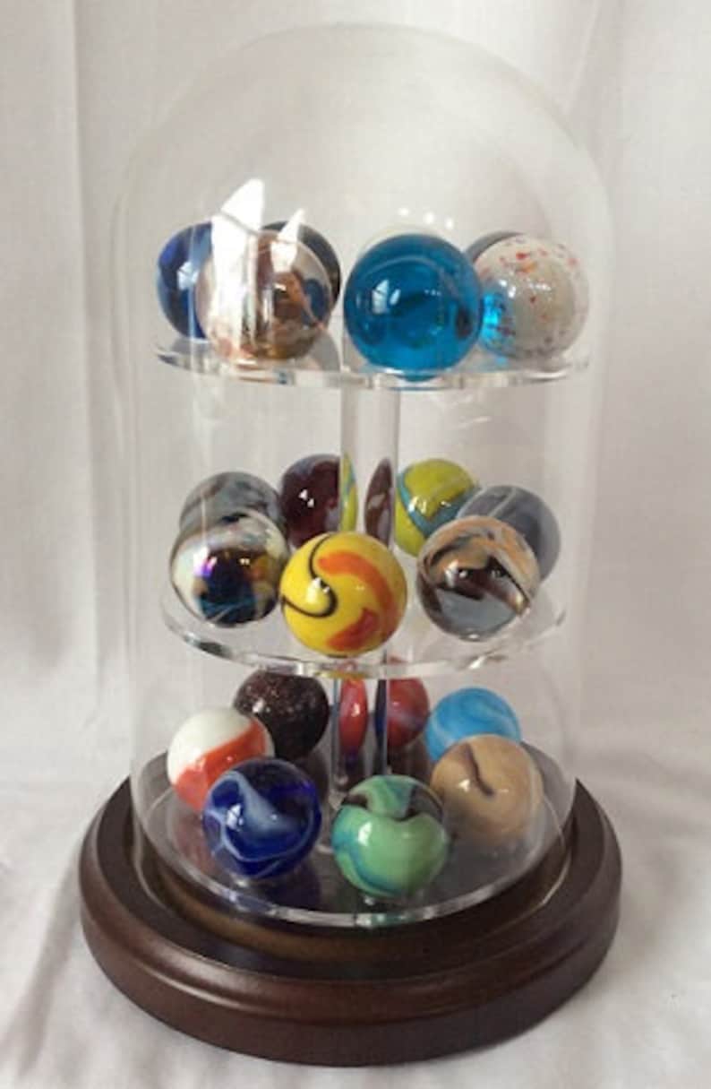 A 4"x7" Glass Dome With Acrylic Three Tier 21 Marble Holder Insert ...
