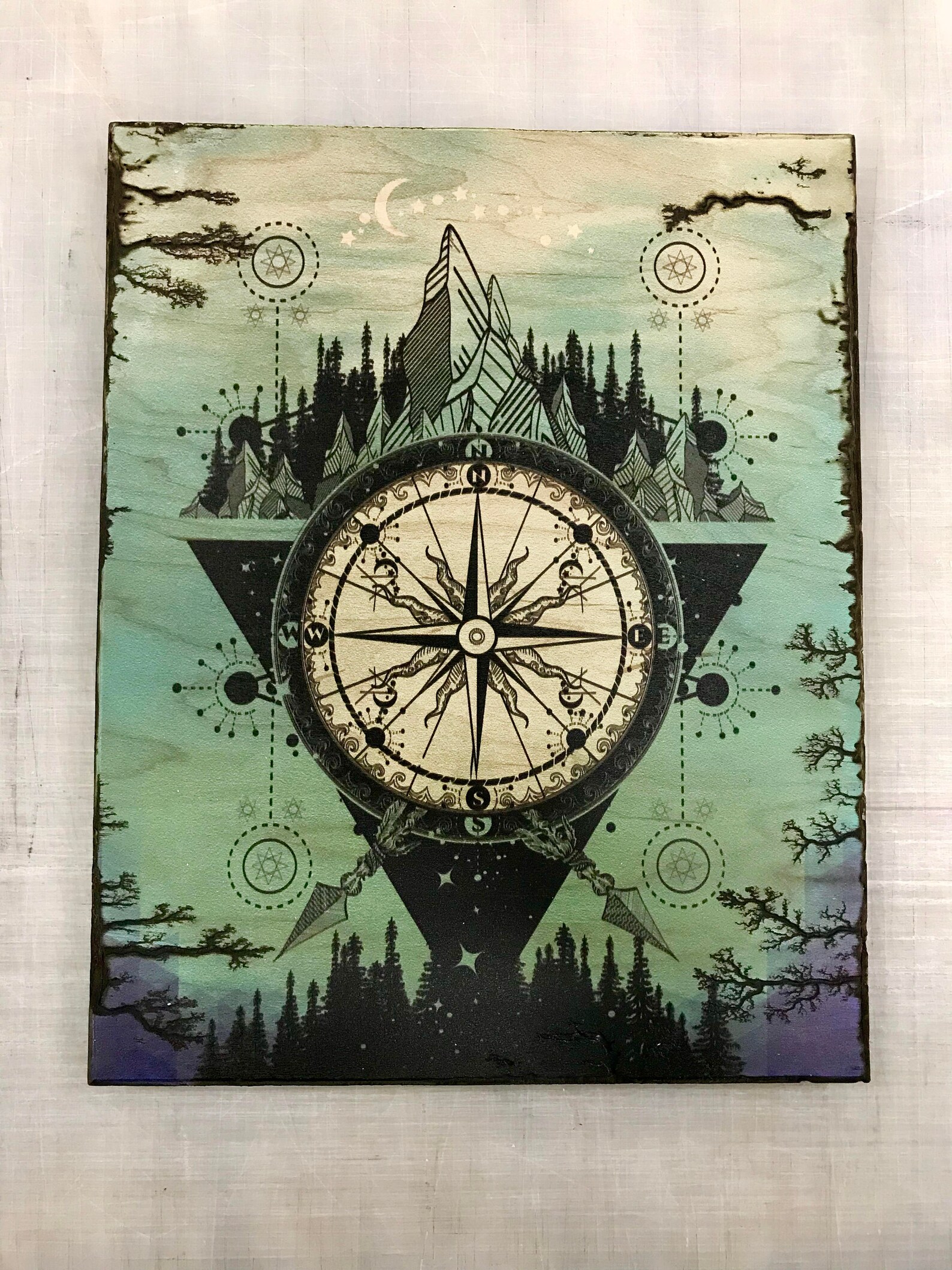 Compass Artwork Wood Art Mountain Nursery Rustic Wall | Etsy