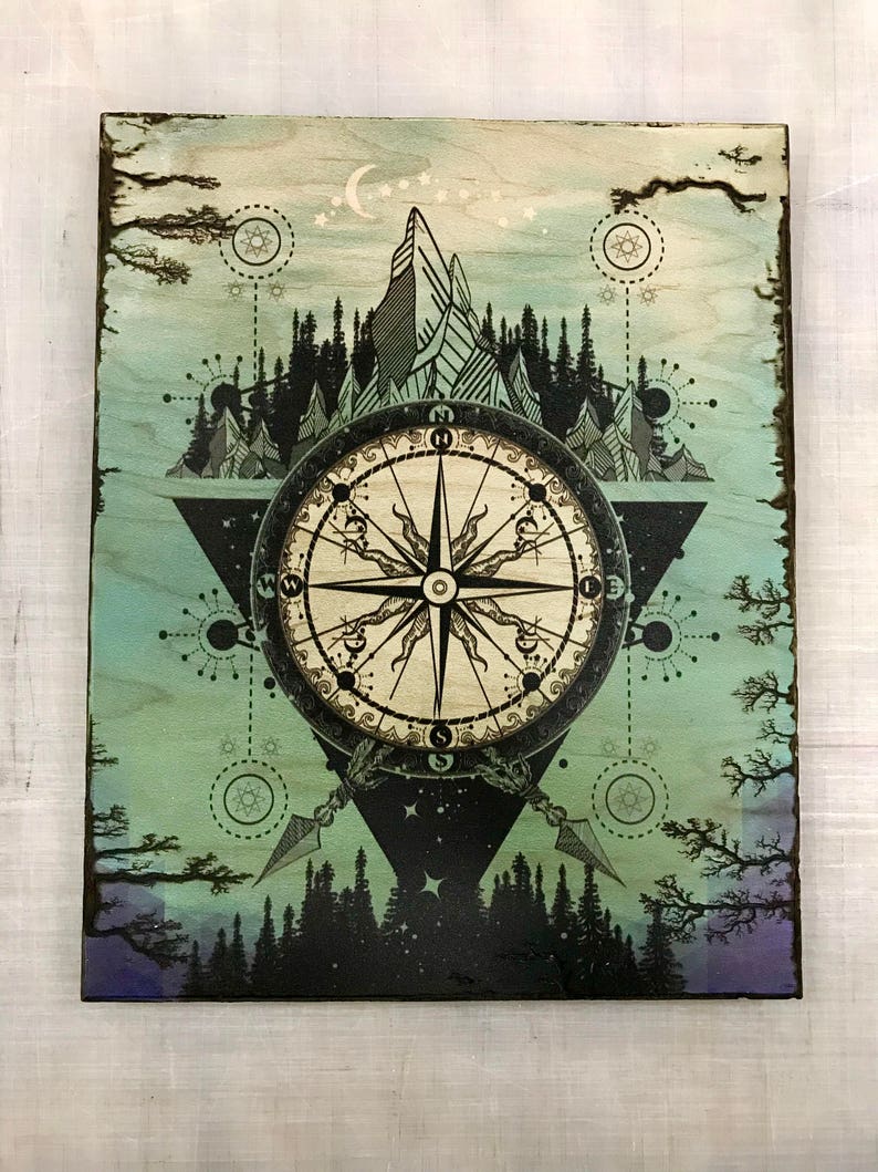 Compass Artwork Wood Art Mountain Nursery Rustic Wall | Etsy