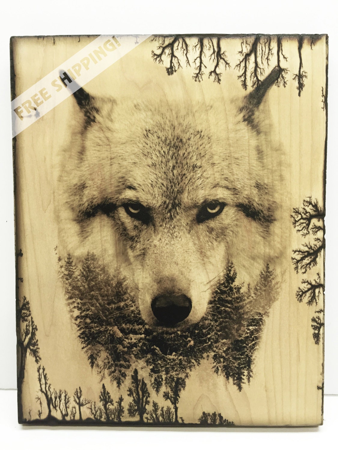 Wolf Face Wolf Art Wood Prints Burned Wood Art | Etsy