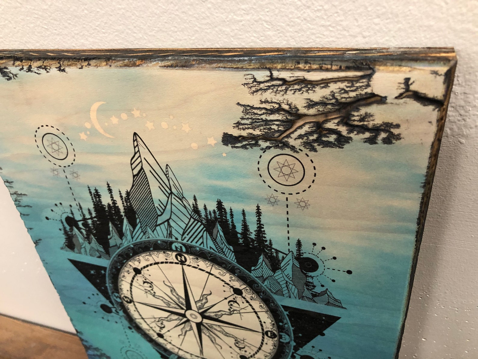 Compass Artwork Wood Art Mountain Nursery Rustic Wall | Etsy