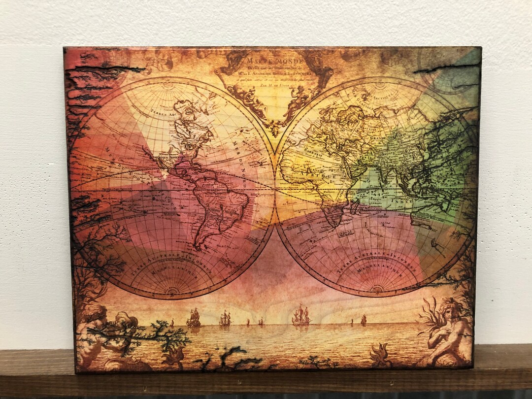 Wood Burned World Map Art: Custom Photo on Maple Plywood - Etsy